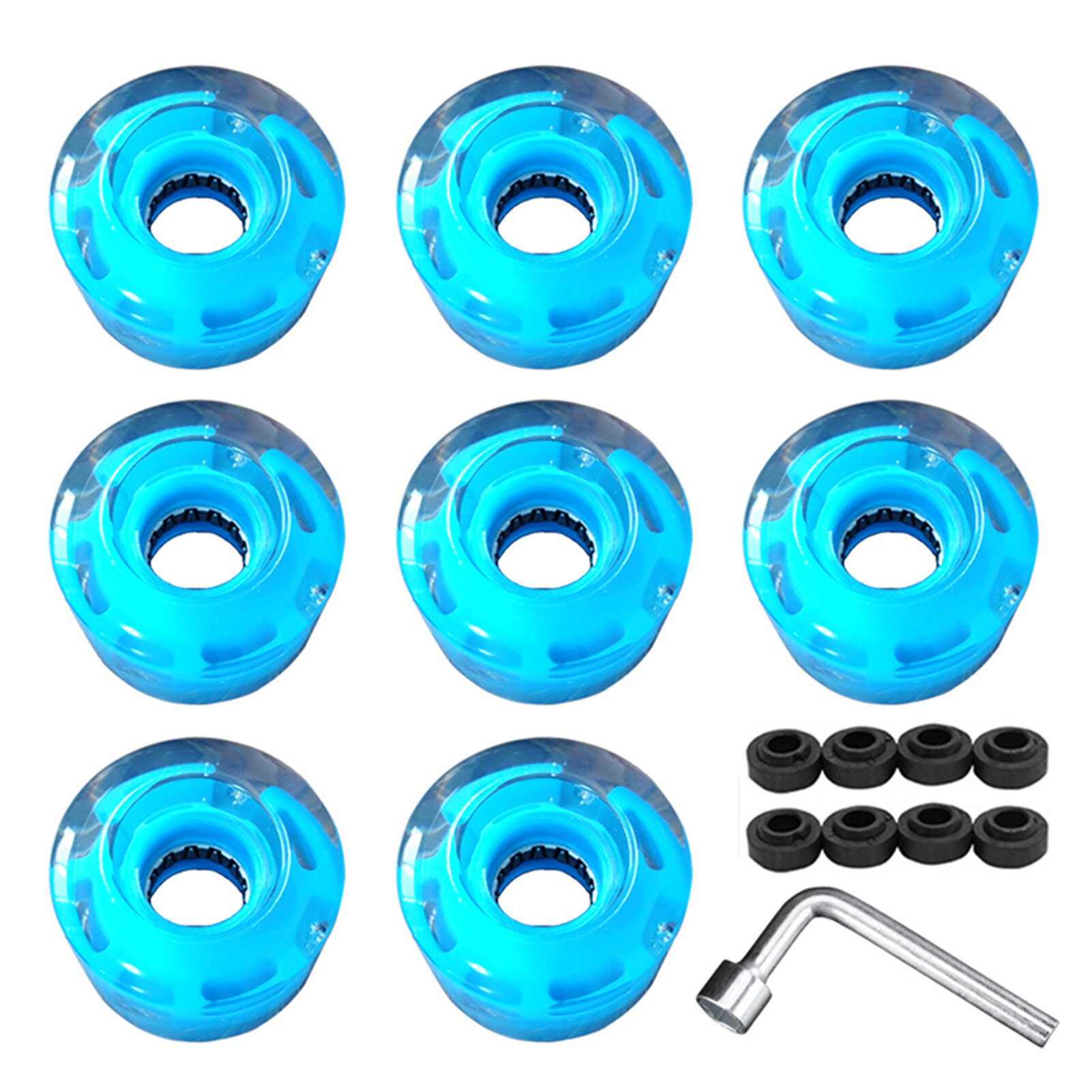 8 пcs Колеса для скейтборда LED Светящиеся Колеса для замены Набор колес для лонгборда 78A PU Колеса для лонгборда Двойной ряд Катания и Аксессуары для скейтборда Цвет: Синий / Белый / Розовый Размер: 58*32 мм Материал: PU