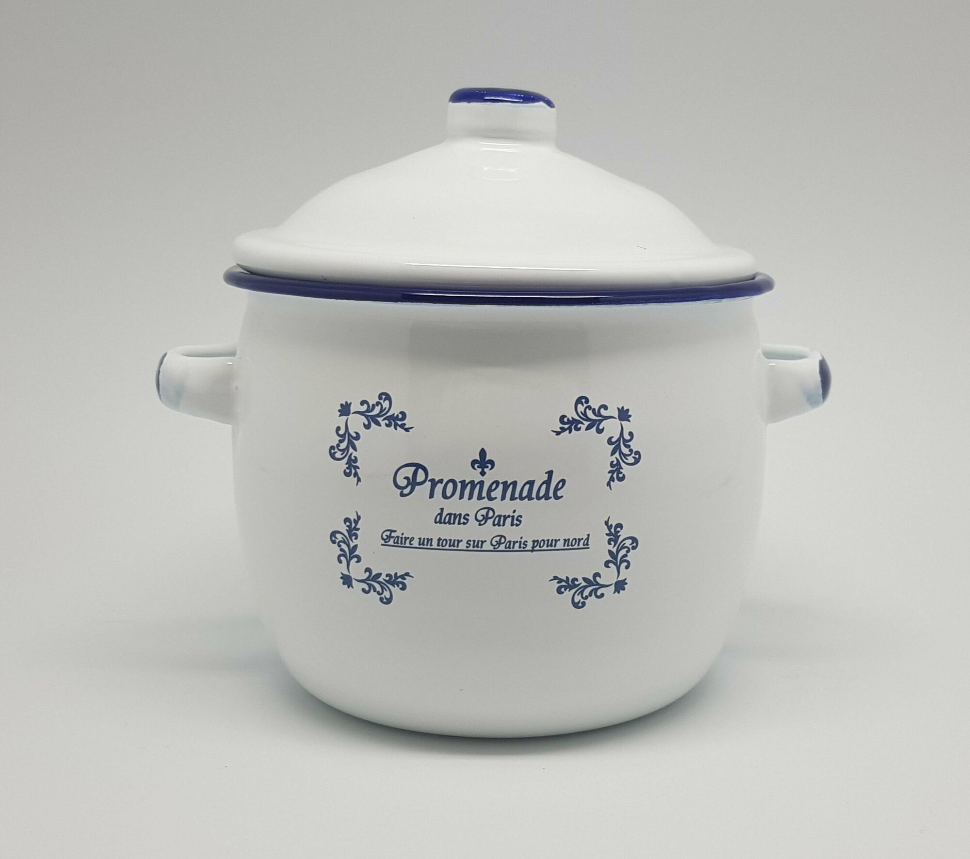 Банка эмалированная, с крышкой, универсальная, 1л, белая/синяя