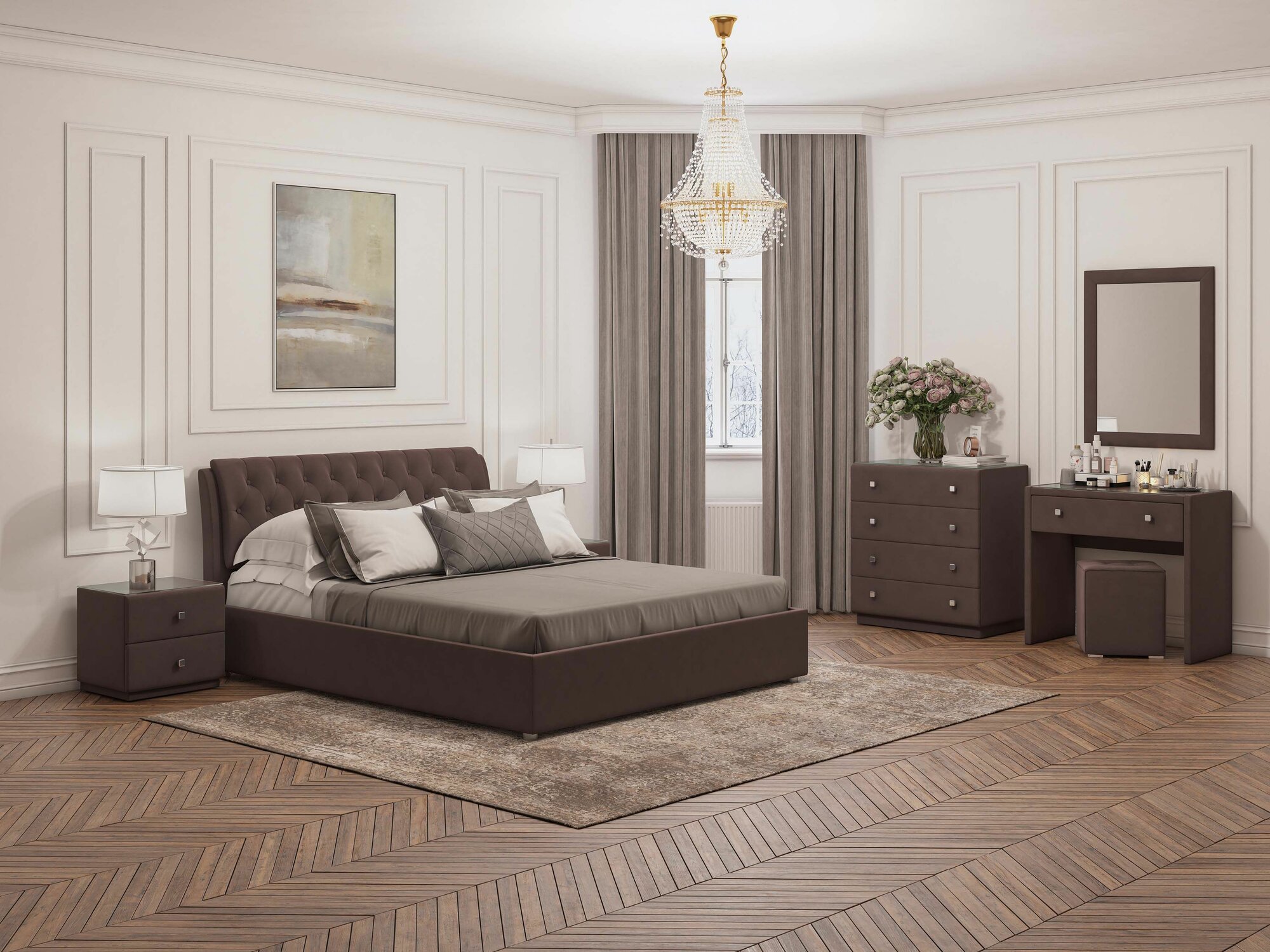 Кровать "алиса" 140х200см с подъемным механизмом и ящиками для белья, микровелюр Энигма шоколад, пуговицы