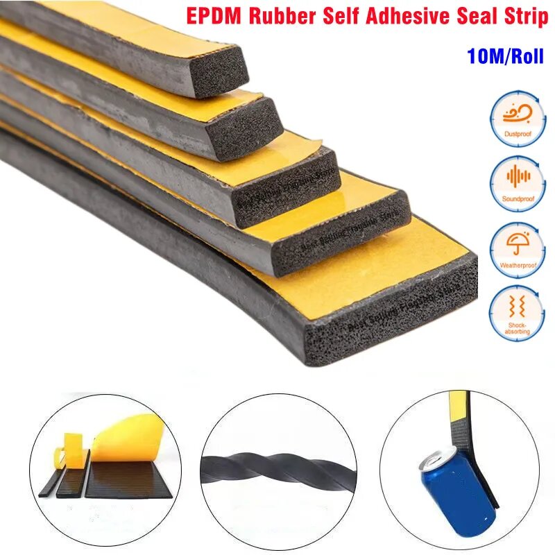 Самоклеящаяся уплотнительная лента EPDM черного цвета 2mm x 10mm x 10m