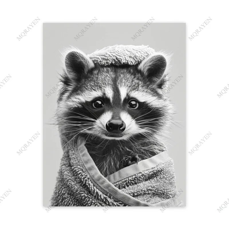 Милый енот в туалете, забавные животные, постеры для ванной комнаты, принты, холст, картина, черно-белые настенные художественные фотографии, домашний декор для душа