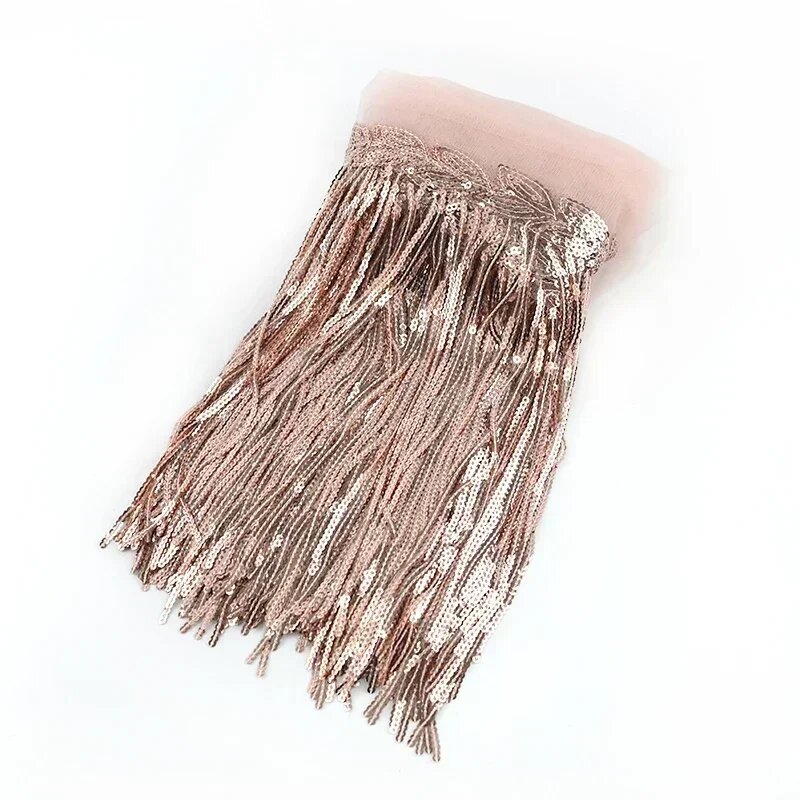 Розовая лента с пайетками и бахромой 5Yards, 3RoseGold