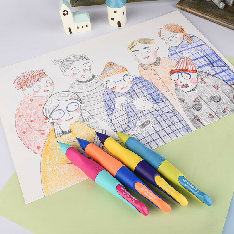 STABILO Mechanical Pencil 1.4mm Elementary School Stationery, Quick Grip Writing Pressure, Automatic Retractable Tip, Children's Posture Correction, Blue-Green Color
