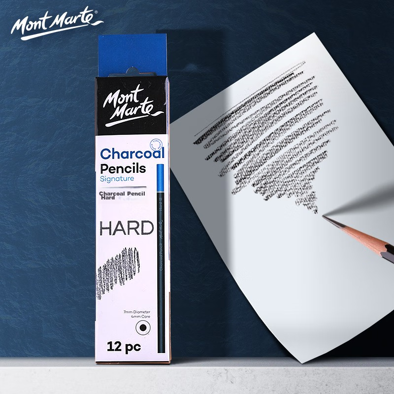 Mont Marte Hard Sketching Charcoal Pencils, 12 Pencils in Box, Art Drawing Graphite Pencils for Students, Beginners, Sketching, Practice, Sketching, Painting, Specialized Drawing Pencils PNX0007