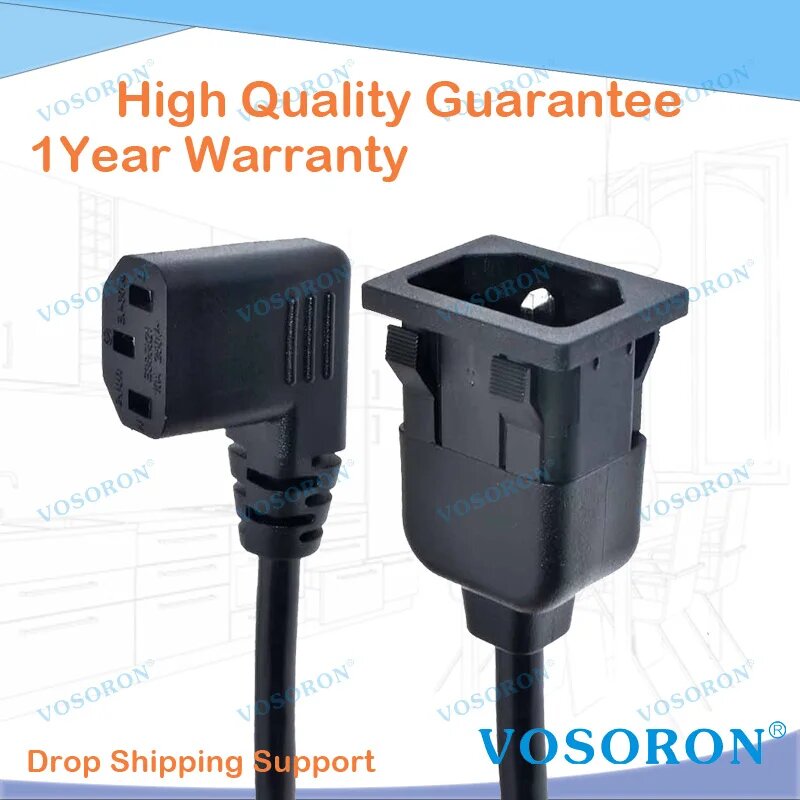 Кабель питания для монтажа на панели от C14 до C13, правый изогнутый, 90-градусный удлинитель питания IEC 320 C13 «мама» на C14 «папа» PDU