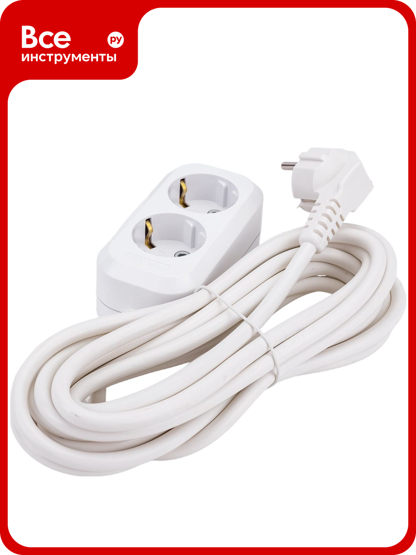 Удлинитель UNIVersal е-302а пвс 3/1,5 2гн. с заземлением, длина 5м (еврослот) 1719, использования внутри помещений