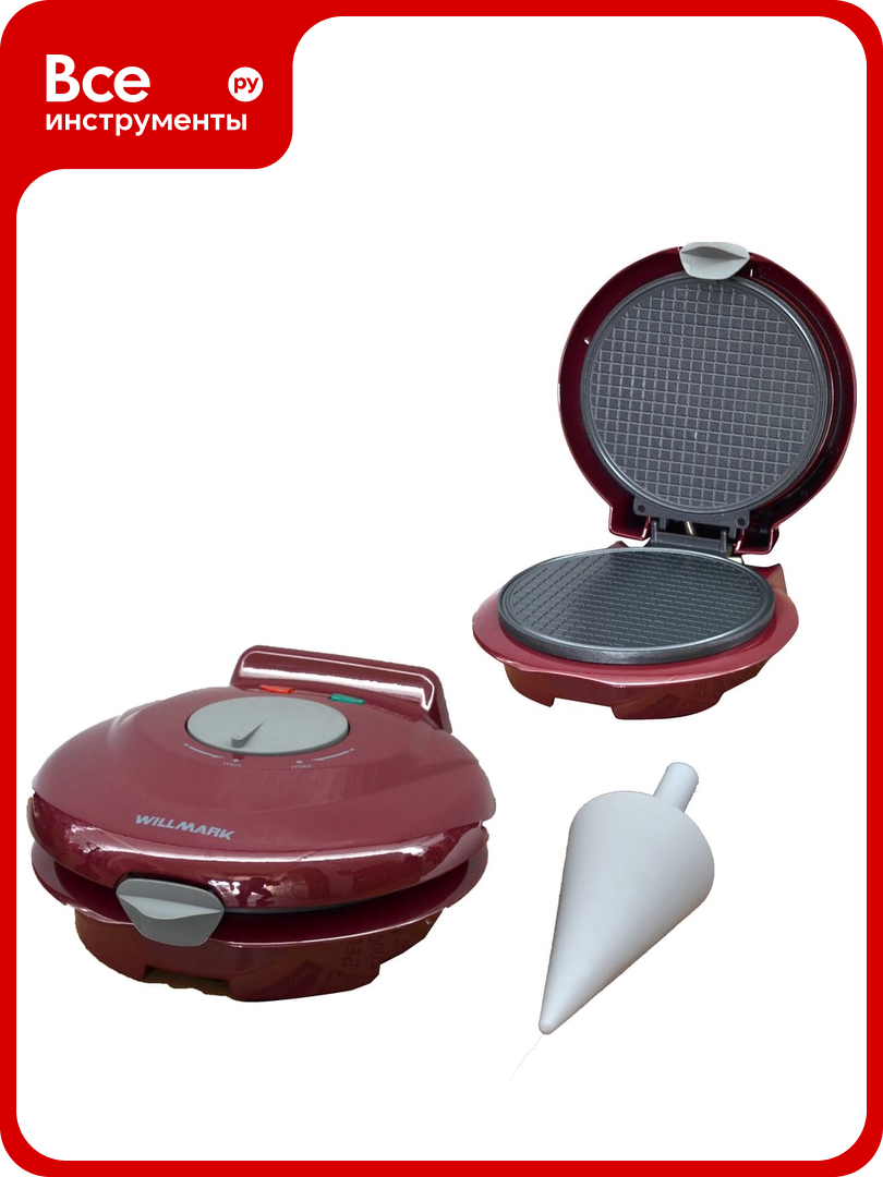 Вафельница Willmark WM-103R, мороженного, антипригарное покрытие, теплоизолированные ручки, защита от перегрева