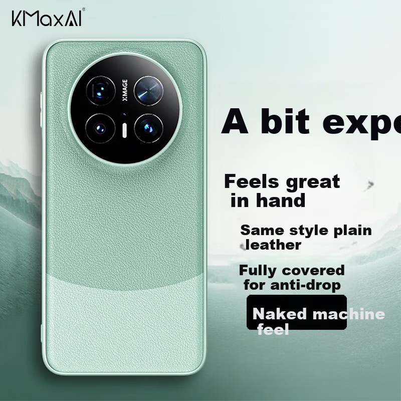 KMaxAI Leather Case for Huawei Mate 70 Pro/Enjoy Version, Mate 70 Pro+ Matte Leather Protective Cover with Full Lens Protection, Anti-drop, Skin-friendly, Slim, Stylish and Minimalist Design - Green