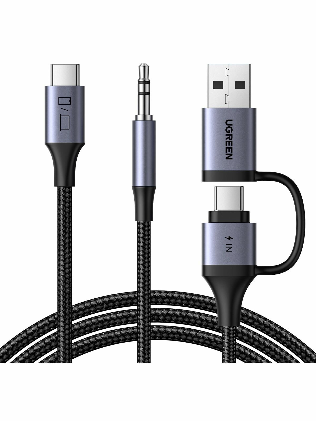 Аудиоадаптер UGREEN CM772 (45009) 2-in-1 USB-A&USB-C&Jack 3.5 Audio Adapter. Цвет: серый