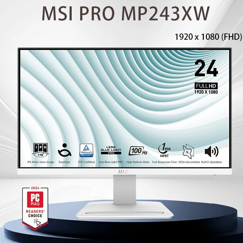 MSI 23.8" Монитор PRO MP243XW, IPS, 1920x1080, 100 Гц, белый, Русская вилка