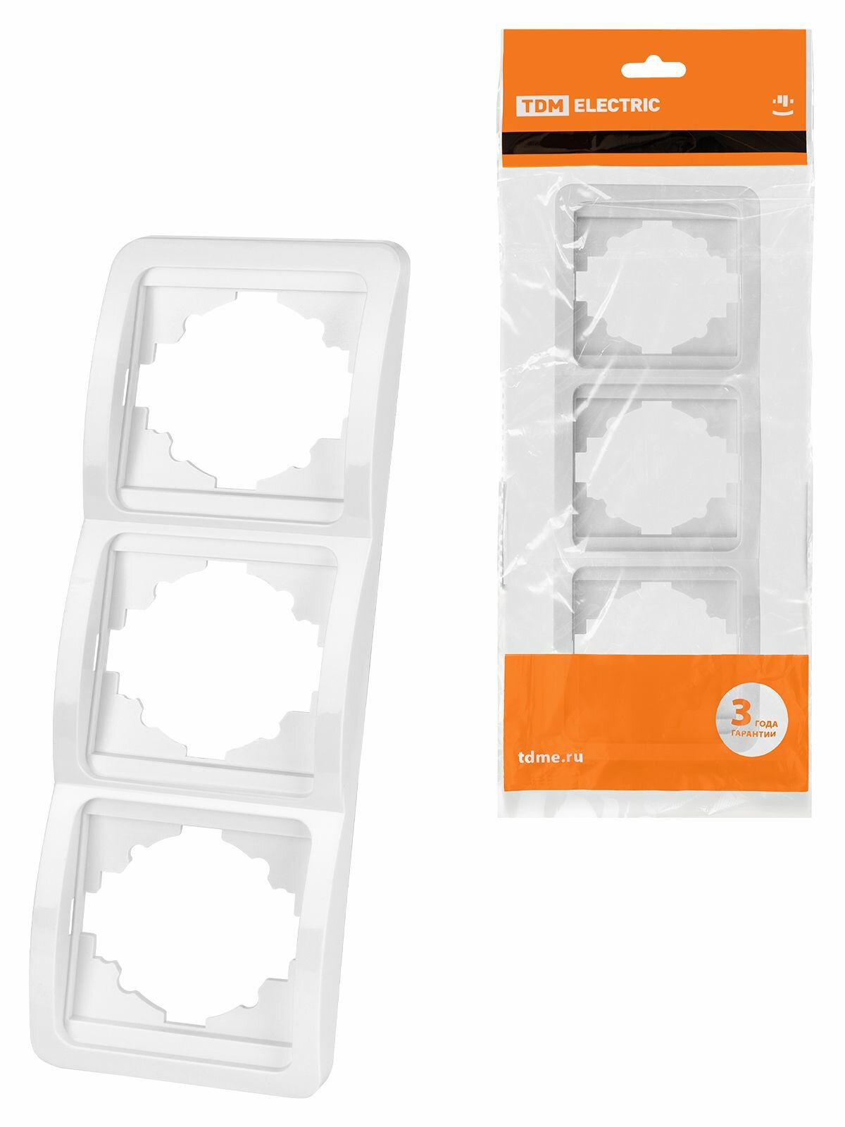 Рамка белая тройная вертикальная, серия "Валдай" TDM Electric