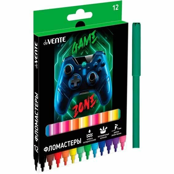 Фломастеры deVENTE "Gamer", 12 цветов, вентилируемый колпачок