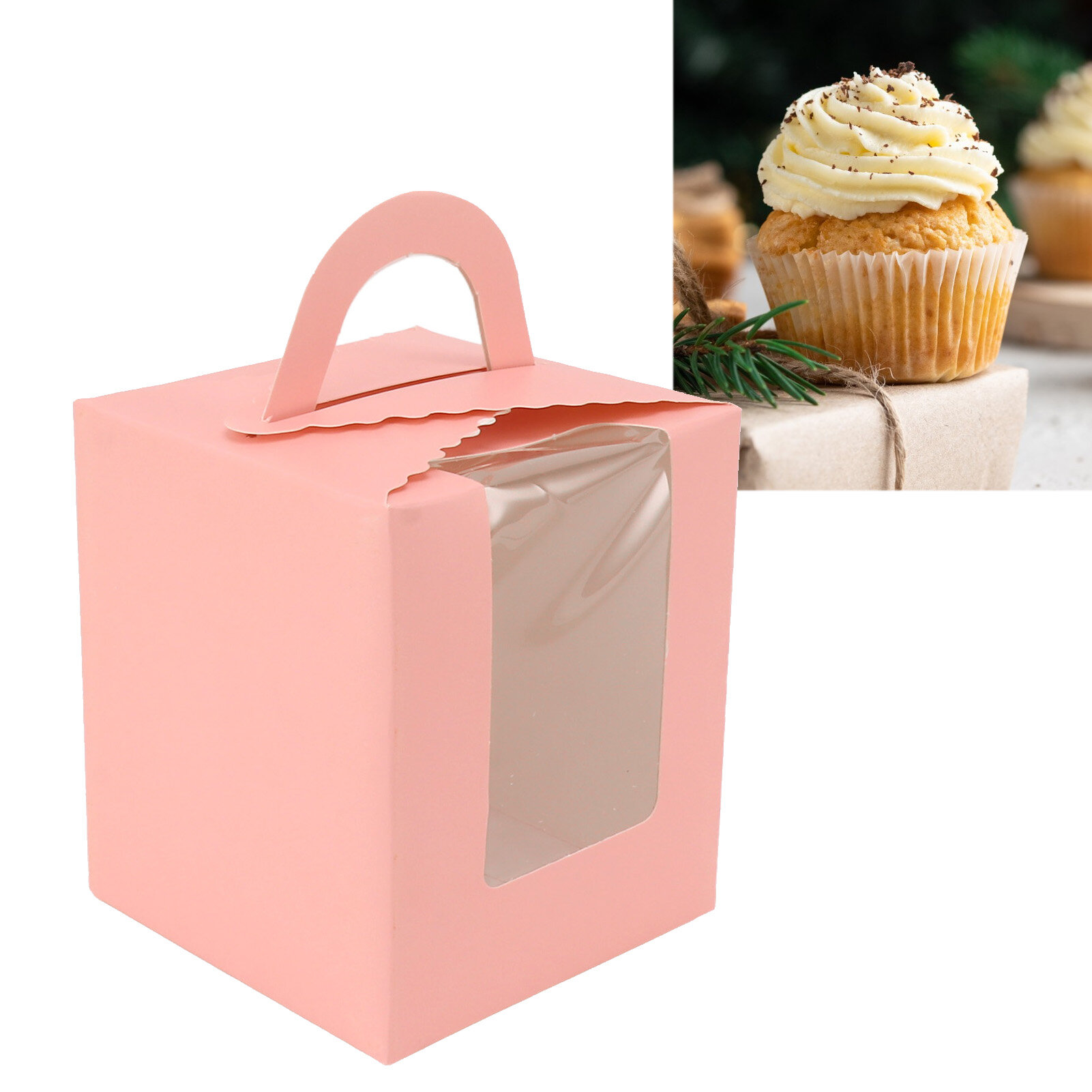 50 шт. коробка для кексов, портативная переноска для кексов с прозрачным окном для упаковки хлебобулочных изделий, вечерние упаковки, розовый цвет