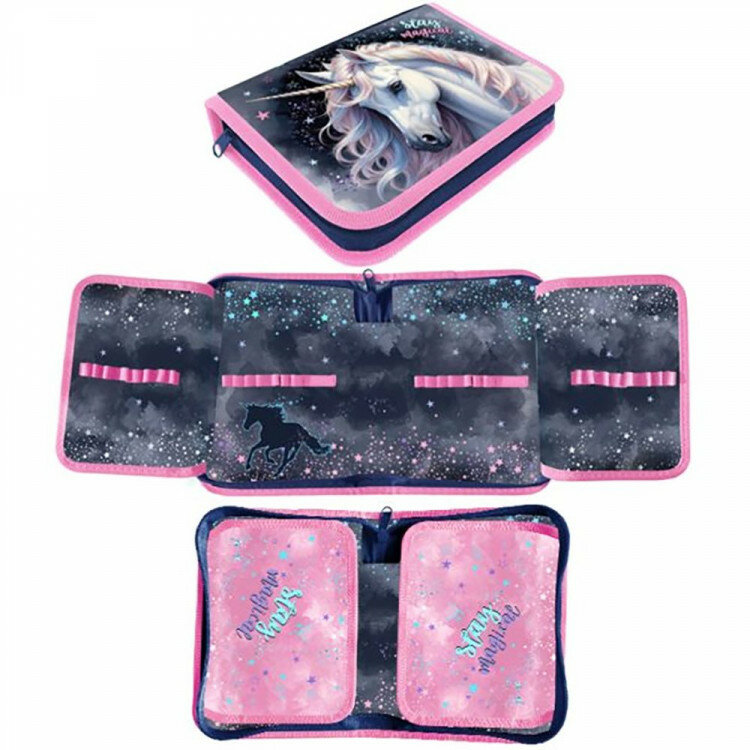 Пенал 1 отделение с 2 откидными планками (Оникс) ПКТ 09-20 Звездный единорог Maxi 200х140х40мм ткань