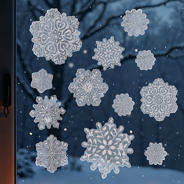 Новогодние наклейки на окно Снежинки - Ледяное Очарование 40*27 см, Winter Deco, 1000364