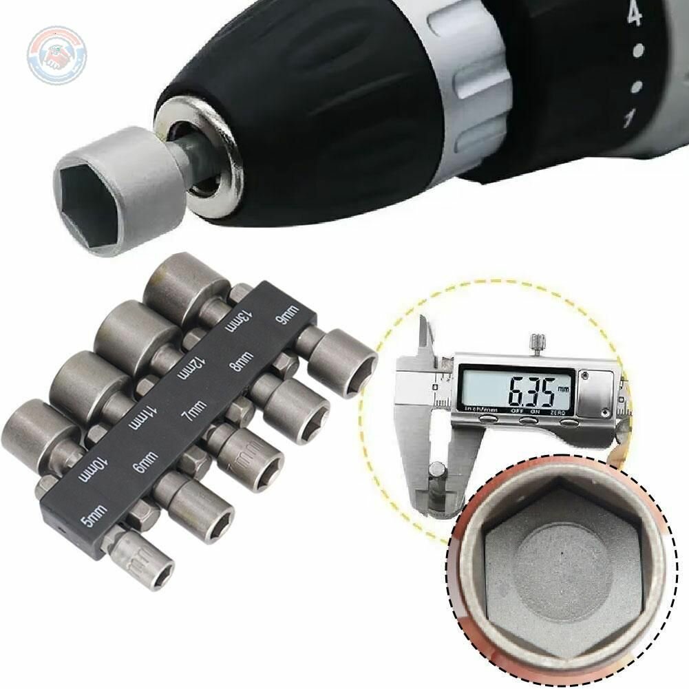 9-в-1 Набор торцевых бит с головками 5-13 мм для шуруповёрта и отвёртки, универсальный набор гаечных ключей с шестигранным хвостовиком 6,35 мм