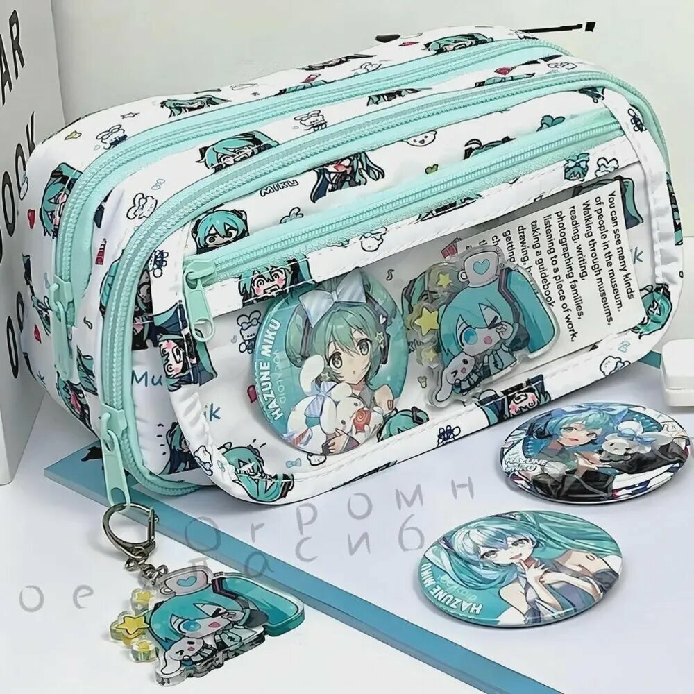 Пенал Hatsune Miku с окошком, небесно-голубой0B