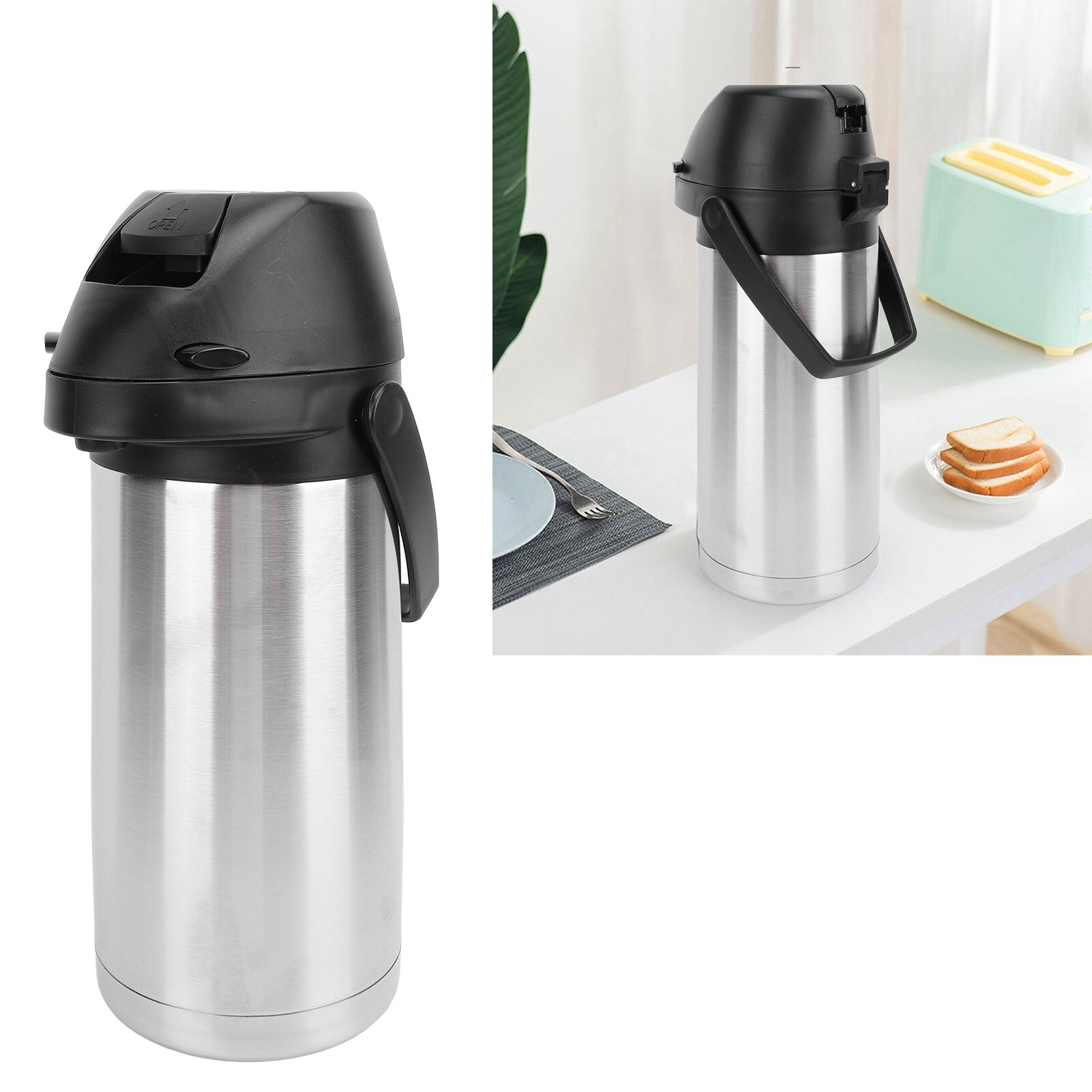 Диспенсер для кофе с насосом, изолированный из нержавеющей стали, термодиспенсер для напитков, горячей и холодной воды, шоколадных напитков для вечеринок, 1,9 л