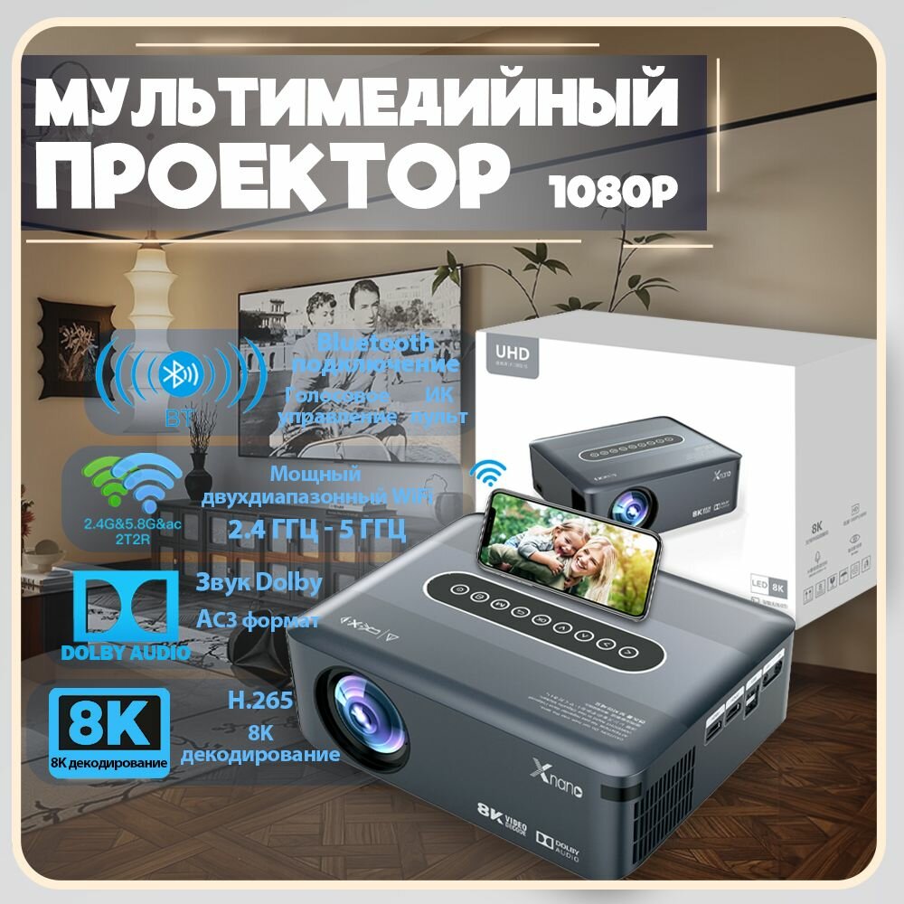 Мультимедийный проектор JUNQIN Xnano-X1 8K /4K/ 1080p/1080i/720P