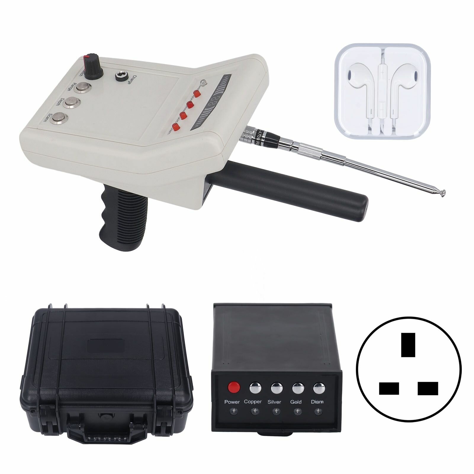 Подземный металлодетектор белого цвета с дальностью обнаружения 1000 метров (UK Plug)