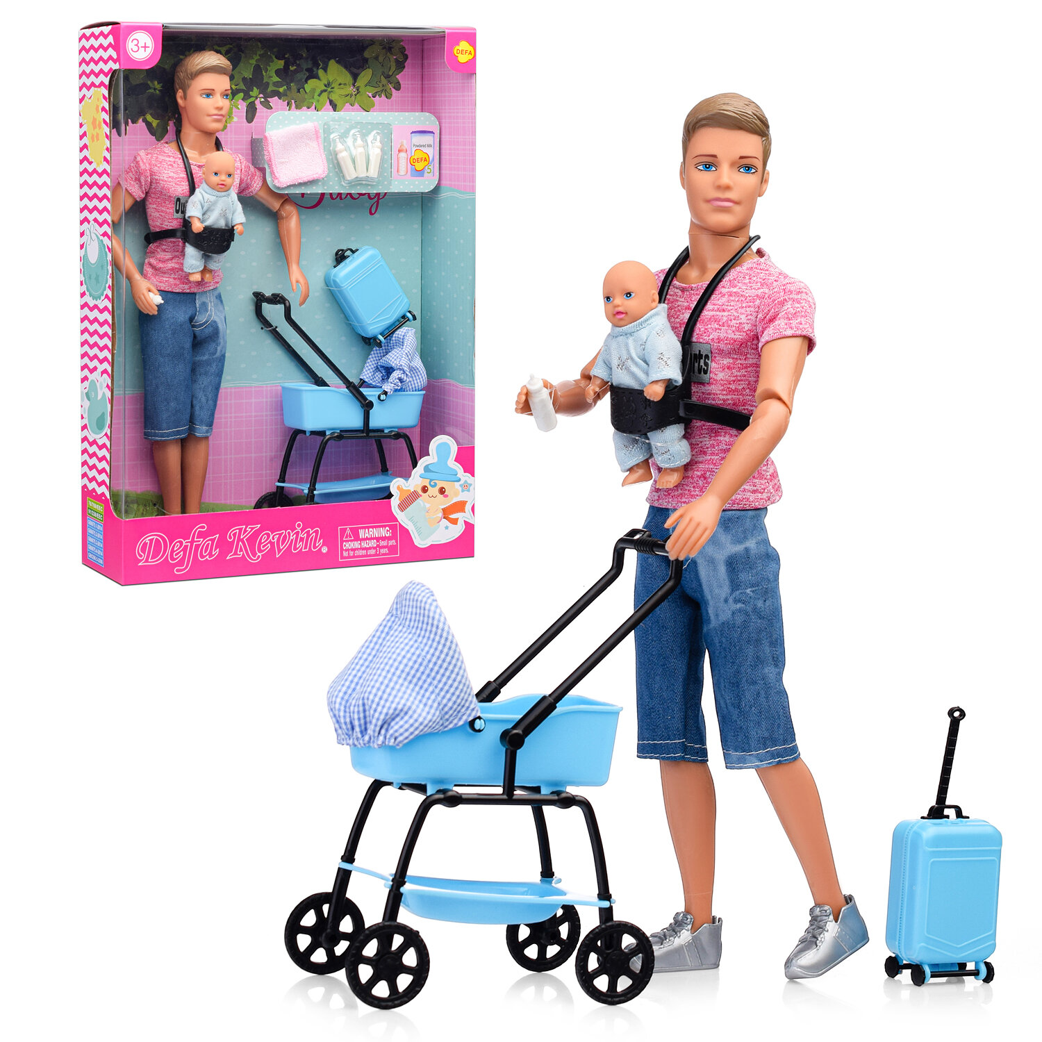 Кукла папа «Молодой папа» с малышом, коляской и аксессуарами, 29 см