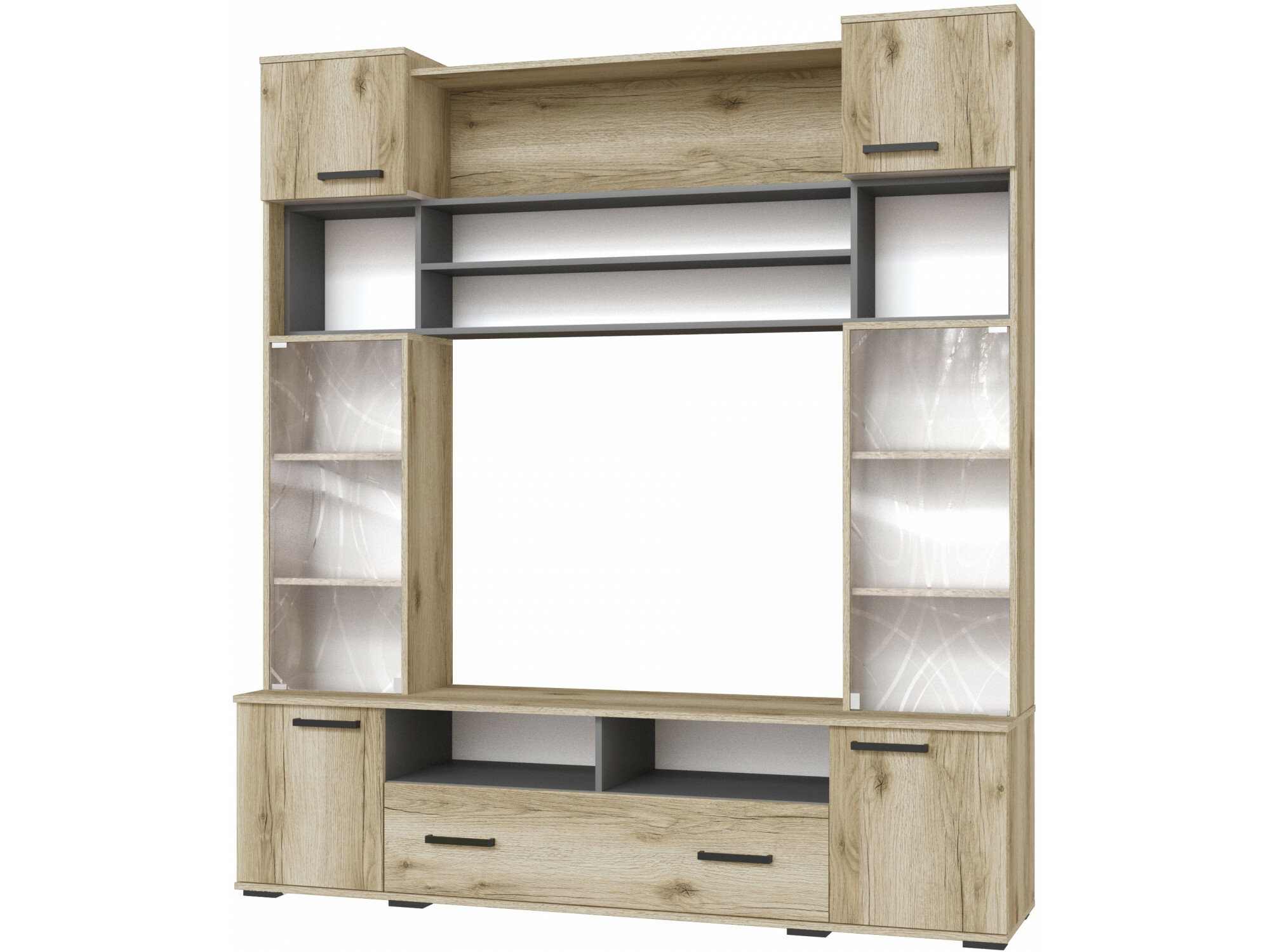 Гостиная в современном стиле, готовая стенка, Дуб делано/Графит