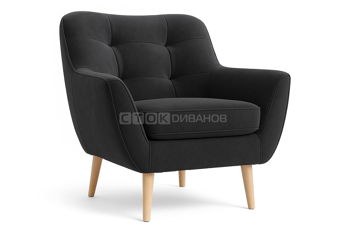 Кресло Сток Диванов Комфорт, черный велюр, нераскладное, на ножках