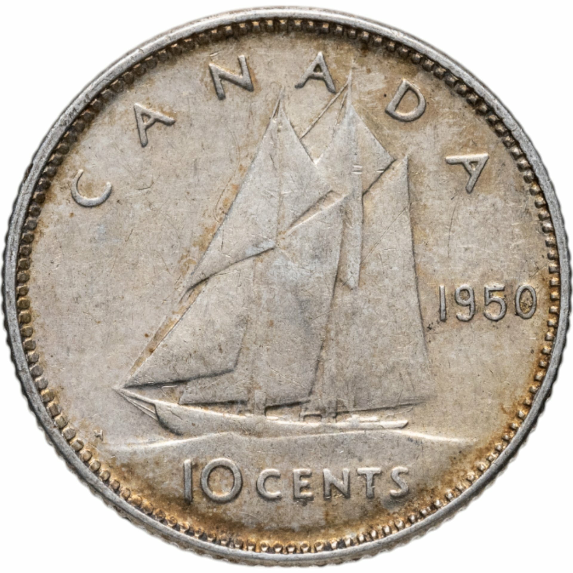 Канада 10 центов 1948-1952, случайная дата, Серебро 800, в сохранности AU-UNC