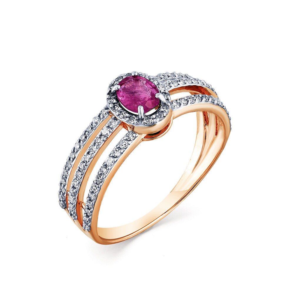 Кольцо, красное золото, 585 проба, рубин, бриллиант