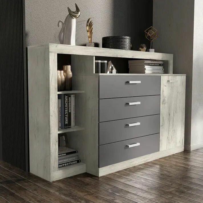 Комод Ангара Графит/Дуб Крафт Белый