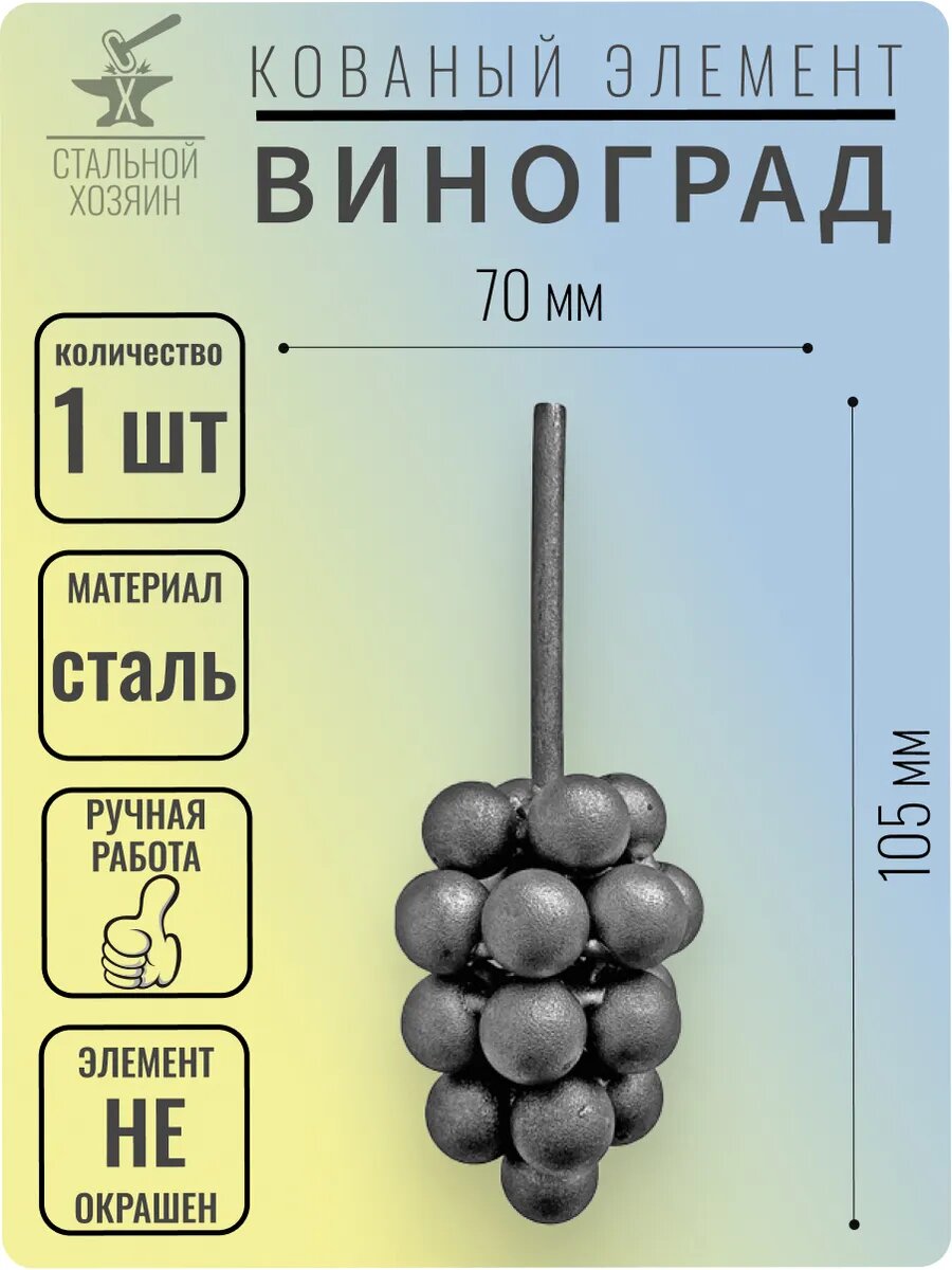 1 шт. Декоративный кованый элемент Виноградная гроздь 105х70 мм
