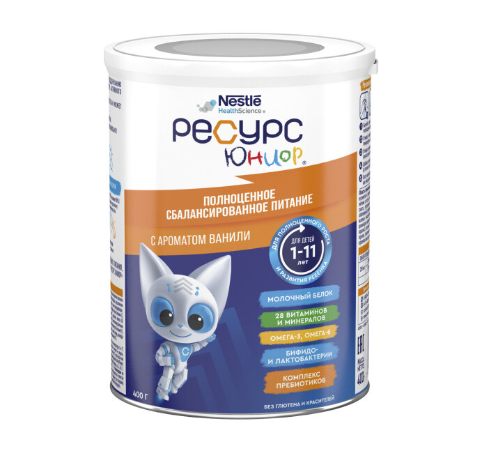 Ресурс юниор спец пищевой продукт для энтерального питания детей от 1 до 11 лет со вкусом ванили 400 гр