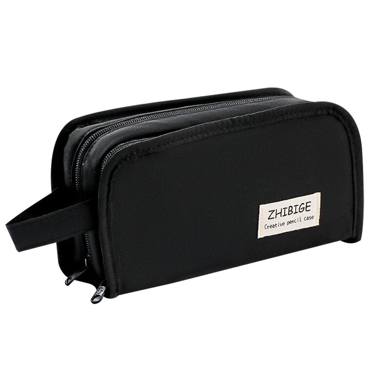 Вместительный черный пенал, креативный органайзер для канцелярских принадлежностей с двойной молнией, прочный чехол для ручек для школы, офиса, колледжа, старшеклассников, девочек и мальчиков