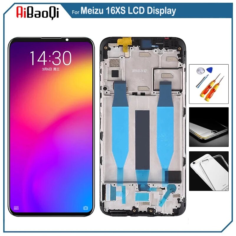 AMOLED для Meizu 16XS ЖК-экран с сенсорным преобразователем в сборе для 6,2-дюймового телефона Meizu 16 XS M926Q M926H с рамкой, White with frame
