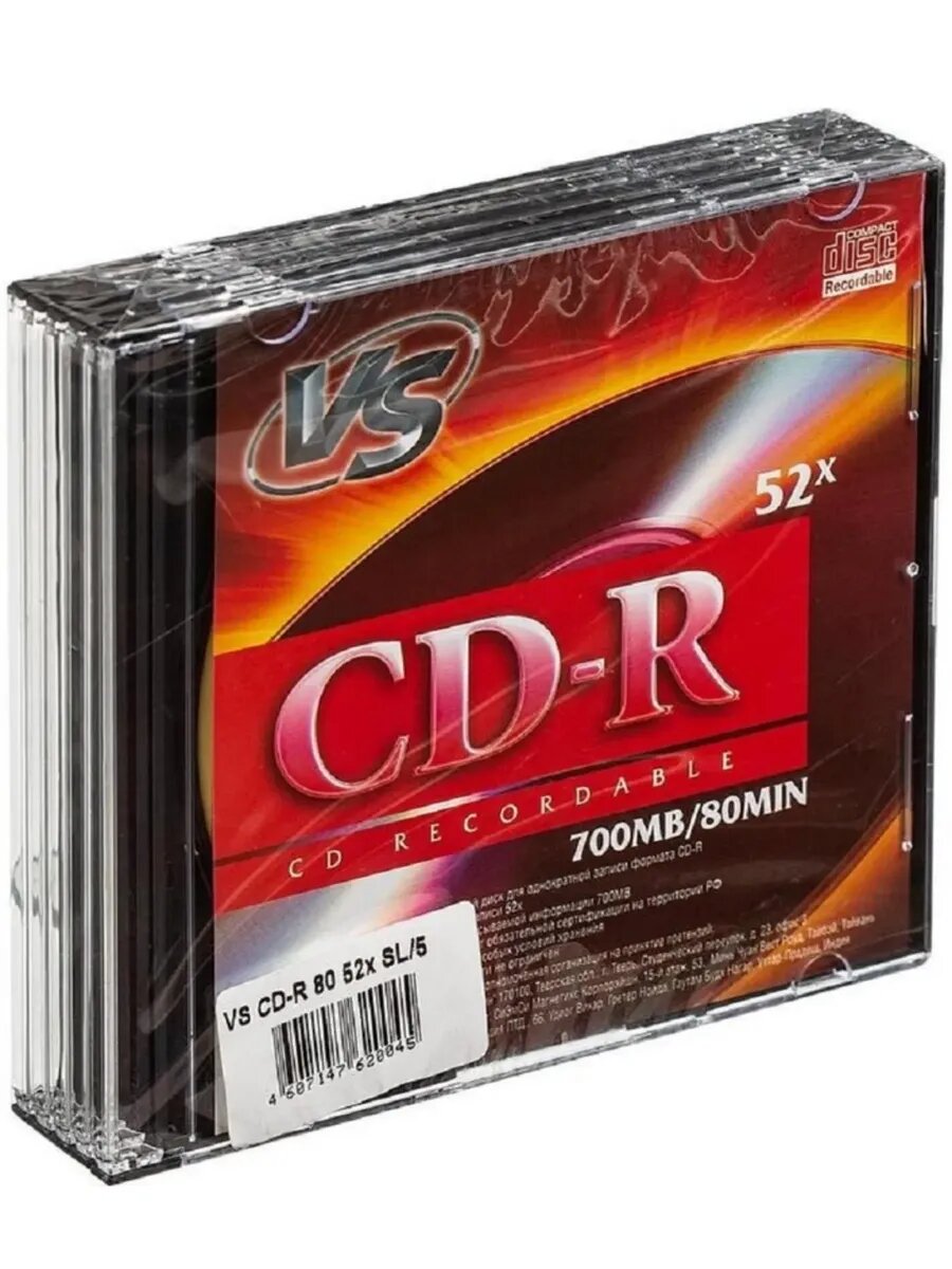 Диски CD-R 80 52x Slim VSCDRSL501 5шт