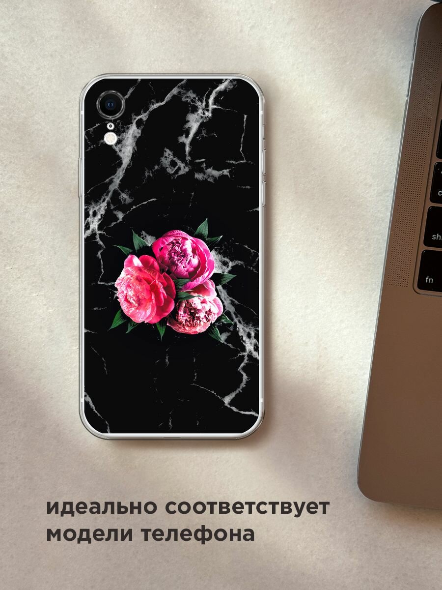 Чехол на Apple iPhone XR / Айфон XR с принтом "Букет на черном мраморе" — фото 1