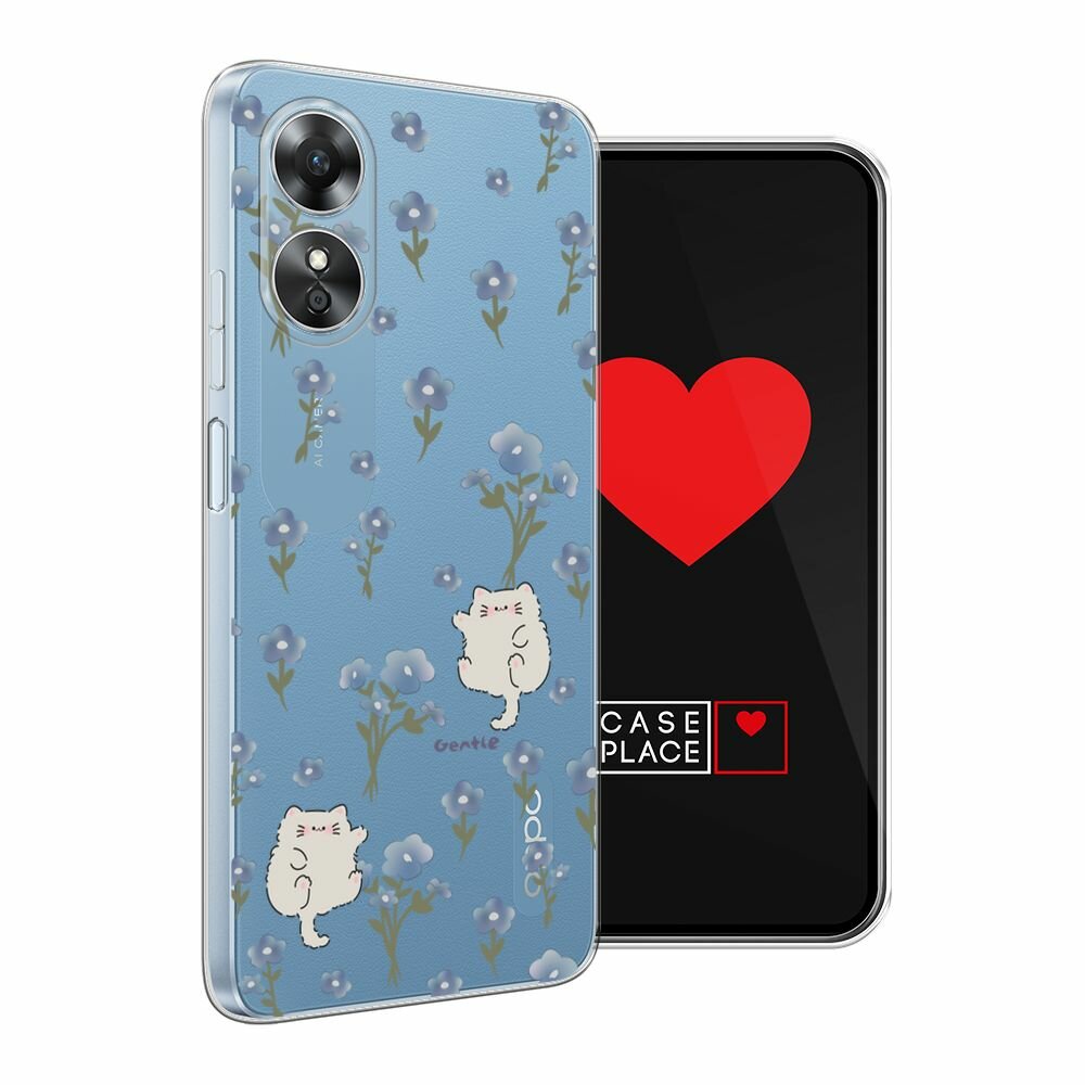 Чехол на Oppo A17 / Оппо A17 с принтом "Gentle cats", прозрачный — фото 1