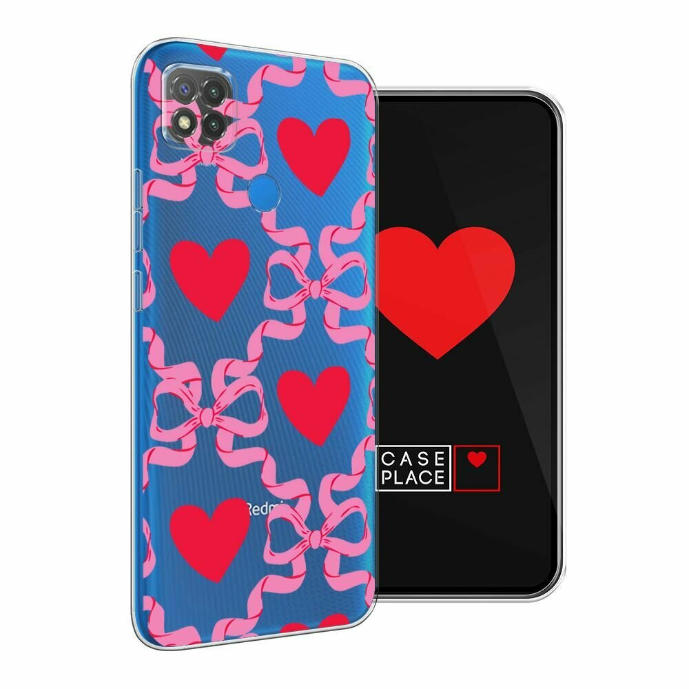 Чехол на Xiaomi Redmi 9C / Сяоми Редми 9C с принтом "Hearts and ribbons 2 - 14 февраля", прозрачный — фото 1