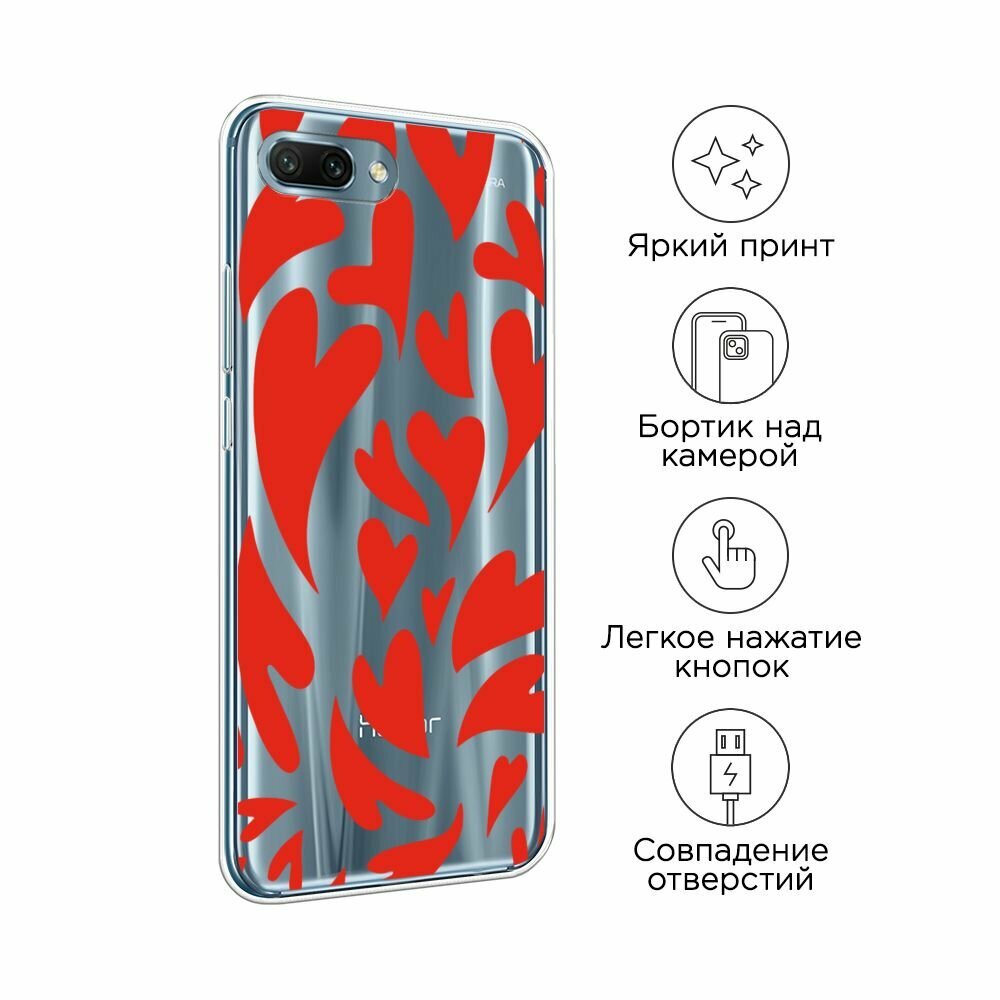Чехол на Honor 10 / Хонор 10 с принтом "Crazy hearts 2 - 14 февраля", прозрачный — фото 1