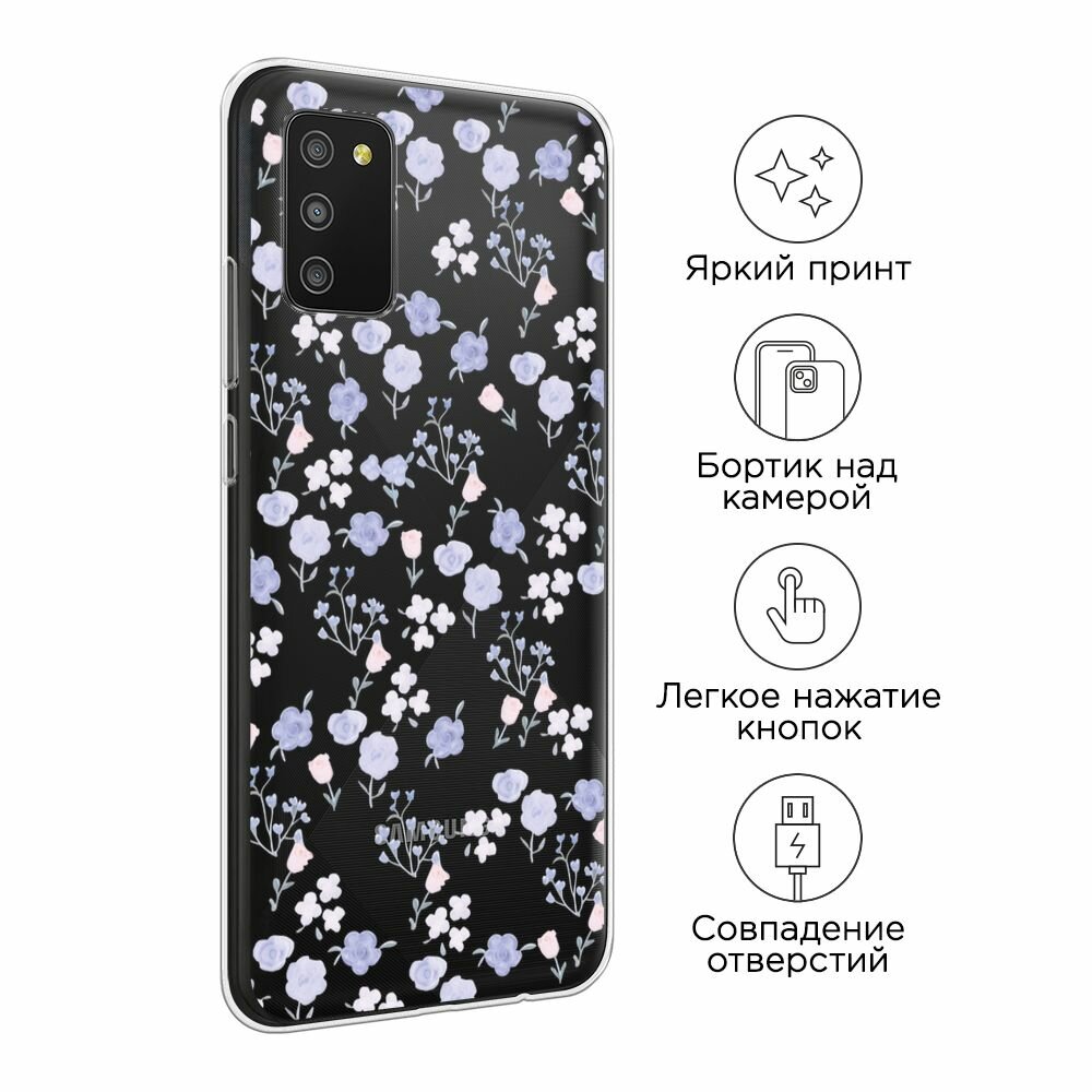 Чехол на Samsung Galaxy A02s / Самсунг Галакси A02s с принтом "Сиреневые розы паттерн", прозрачный — фото 1