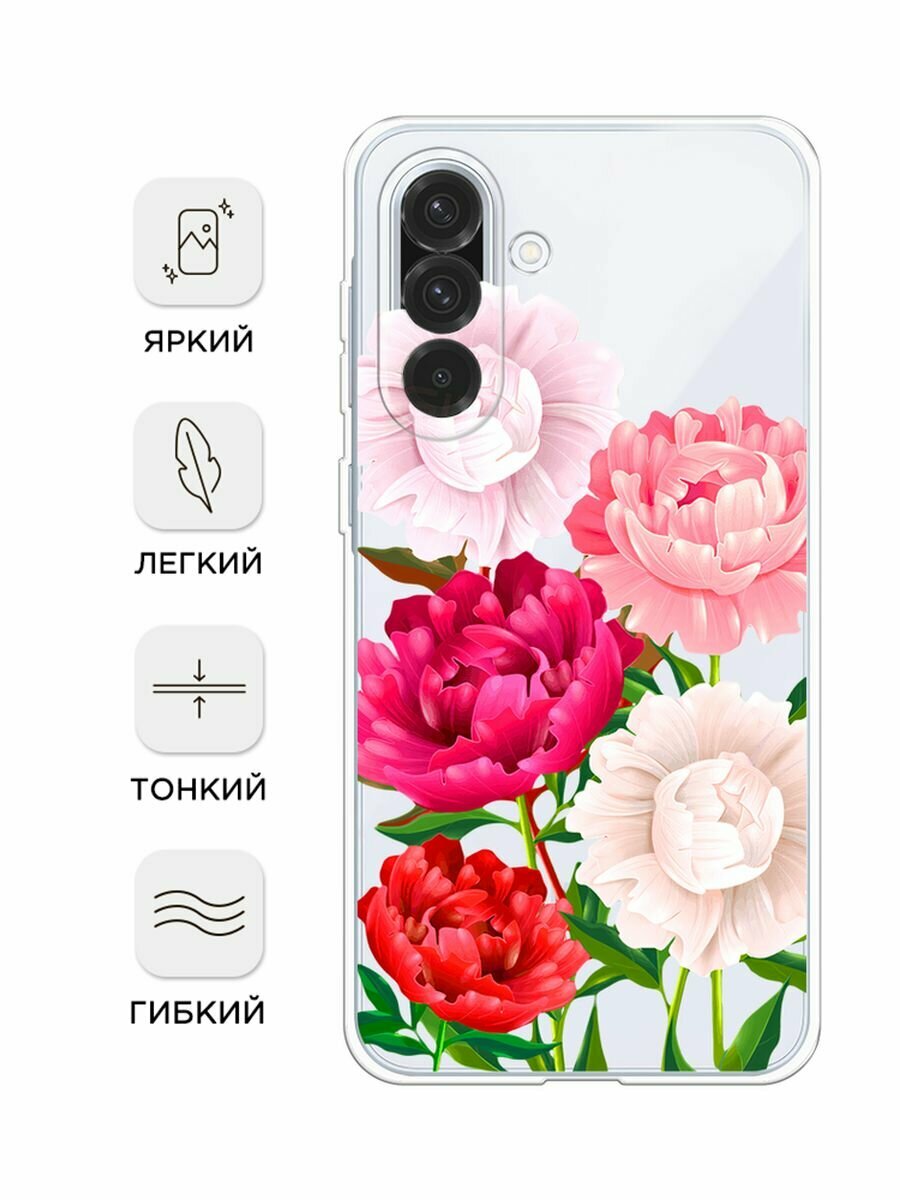 Чехол на Samsung Galaxy A36 5G / Самсунг A36 5G с принтом "Большие пионы", прозрачный — фото 1