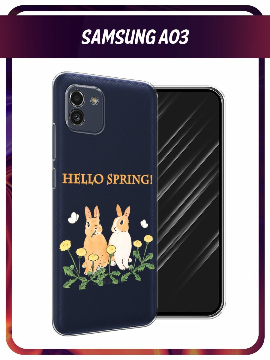 Чехол на Samsung Galaxy A03 / Самсунг Галакси А03 с принтом "Весенние кролики", прозрачный