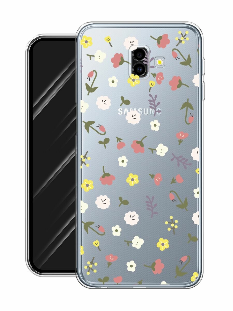 Чехол на Samsung Galaxy J6 + / Самсунг Галакси J6 Плюс 2018 с принтом "Россыпь цветов рисунок", прозрачный — фото 1