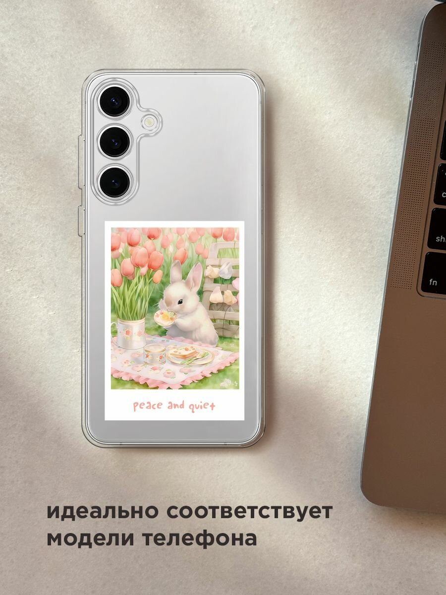 Чехол на Samsung Galaxy S25 FE / Самсунг S25 Фе с принтом "Кролик на пикнике", прозрачный — фото 1