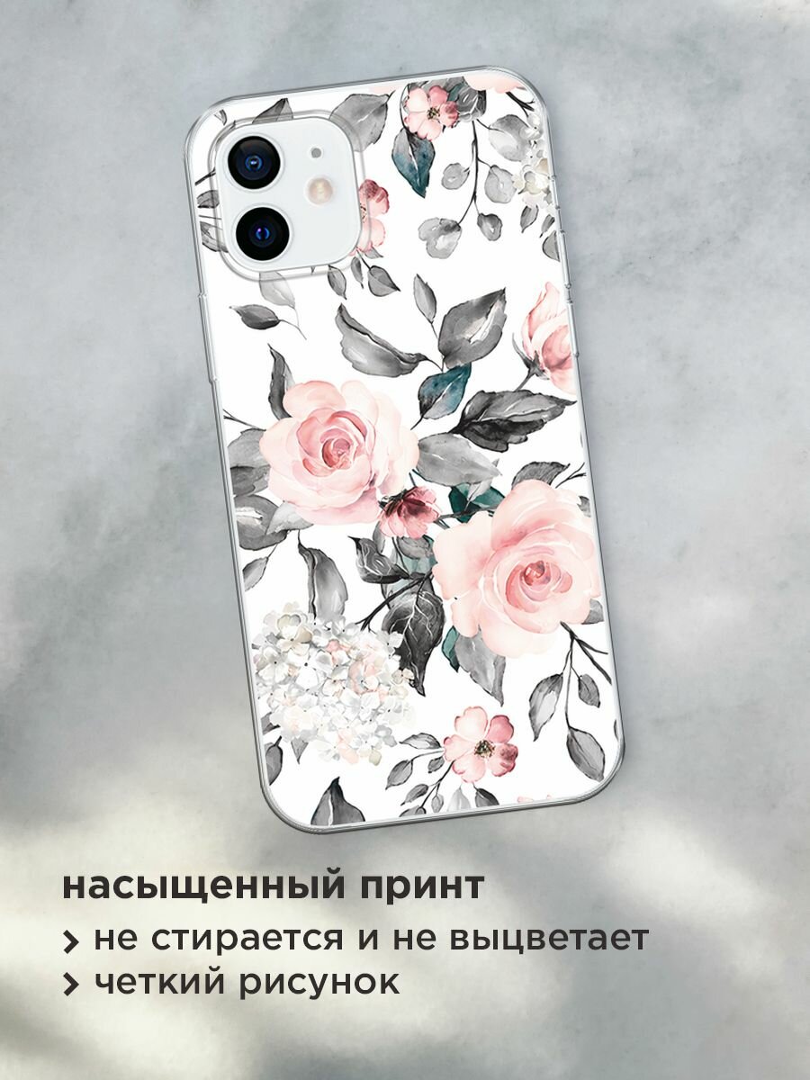 Чехол на Apple iPhone 12/12 Pro / Айфон 12/12 Про с принтом "Розы на белом" — фото 1