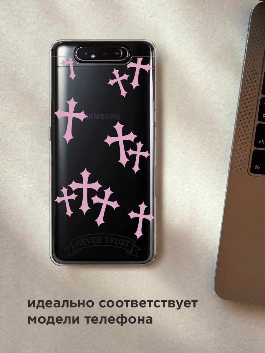 Чехол на Samsung Galaxy A80 / Самсунг Гэлакси A80 с принтом "Розовые кресты", прозрачный — фото 1