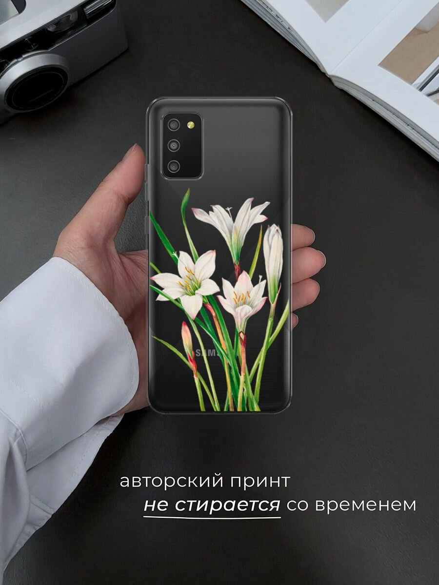 Чехол на Samsung Galaxy A02s / Самсунг Галакси A02s с принтом "White lily", прозрачный — фото 1