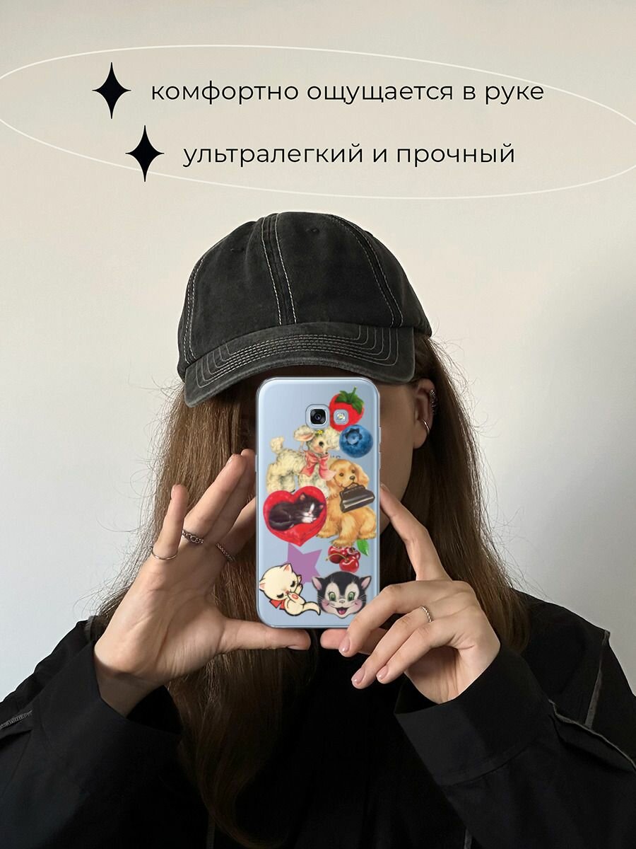 Чехол на Samsung Galaxy A5 2017 / Самсунг Галакси А5 2017 с принтом "Милые стикеры", прозрачный — фото 1