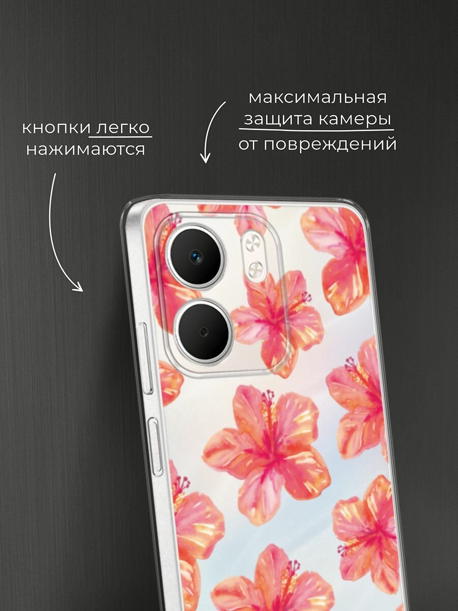 Силиконовый чехол на Oppo A5x / Оппо А5x с принтом "Pink flowers" — фото 1