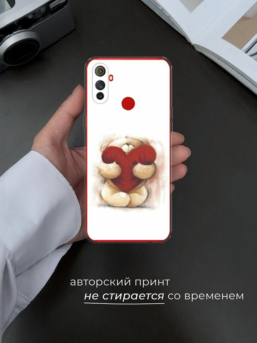 Чехол на Realme C3 / Реалми C3 с принтом "Мишка с сердцем 1" — фото 1